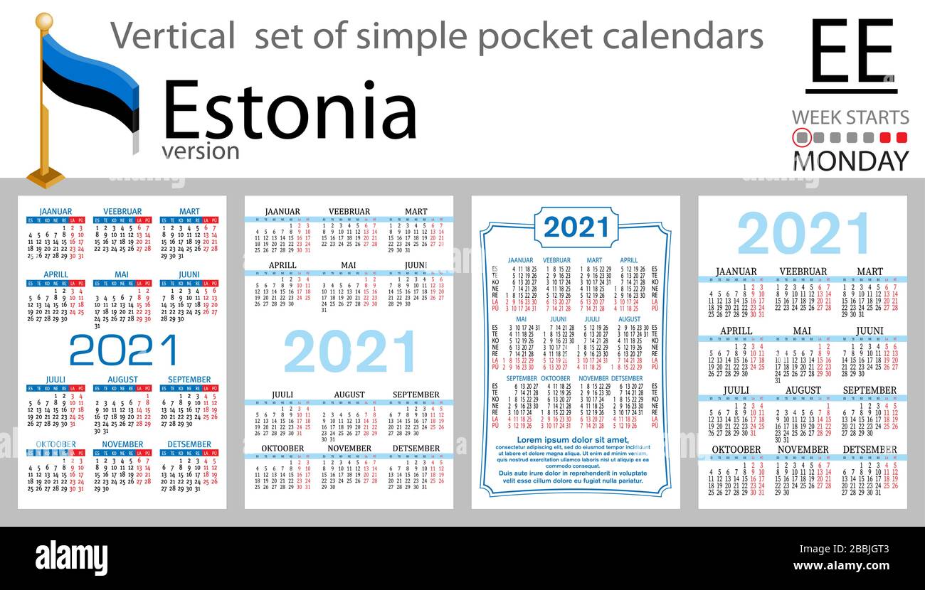 Estonia vertical set of pocket calendars for 2020 (two thousand twenty ...