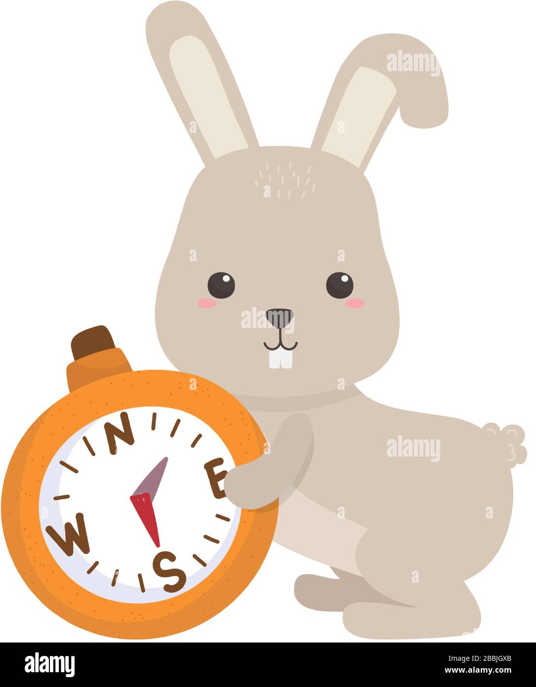 camping cute rabbit with compass isolated icon design vector ...