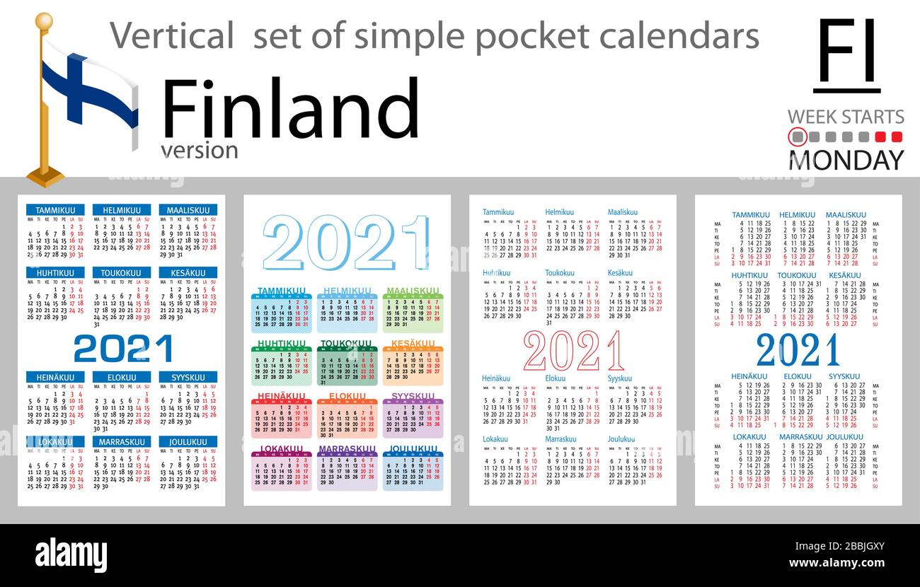 Finland vertical set of pocket calendars for 2020 (two thousand twenty ...