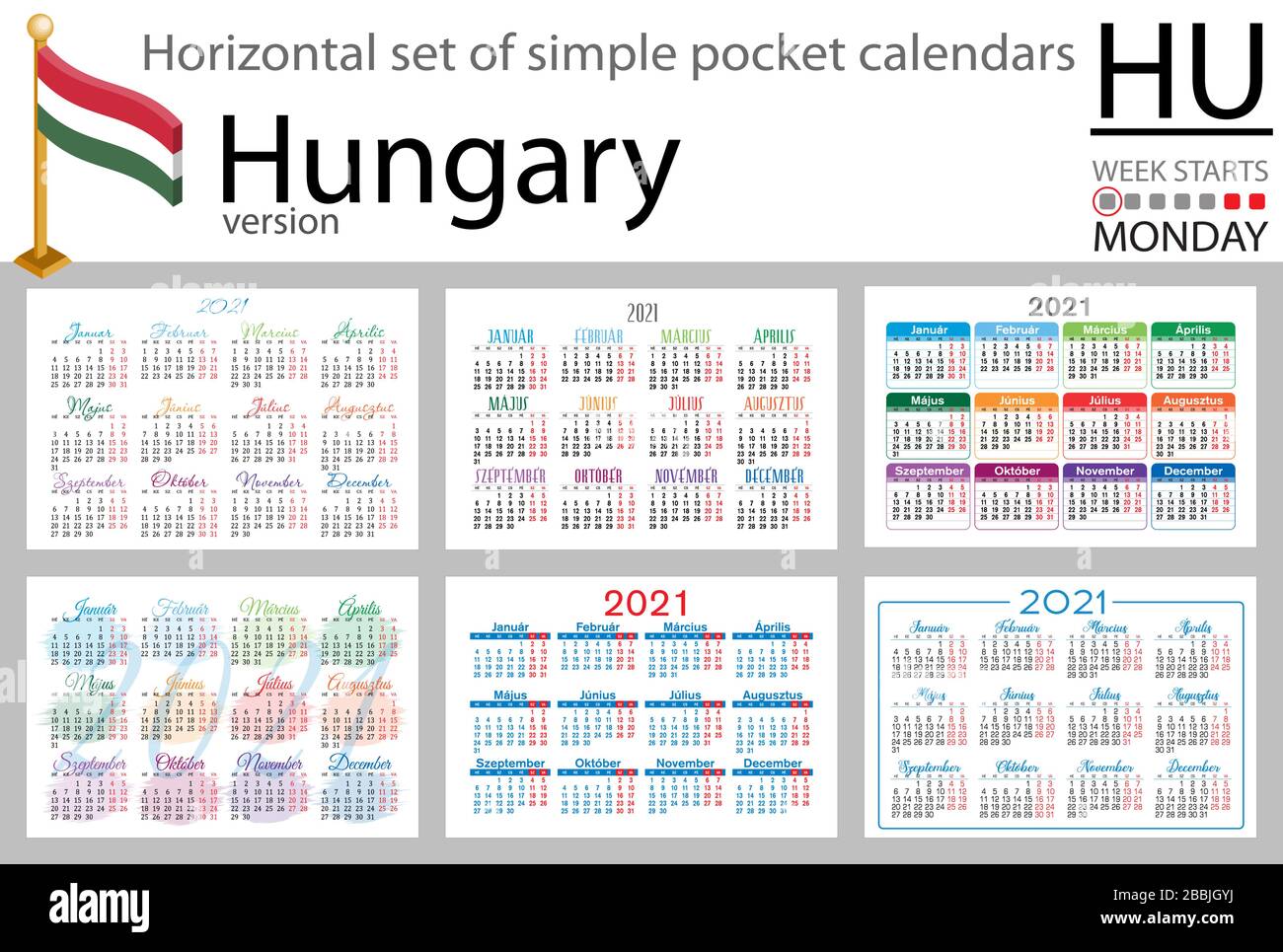 Hungarian horizontal set of pocket calendars for 2020 (two thousand ...