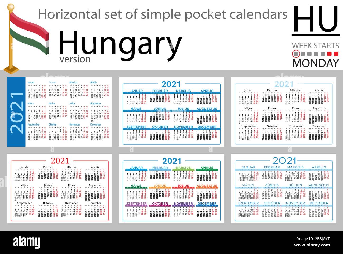 Hungarian horizontal set of pocket calendars for 2020 (two thousand ...