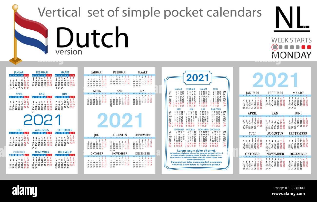 Dutch vertical set of pocket calendars for 2020 (two thousand twenty ...