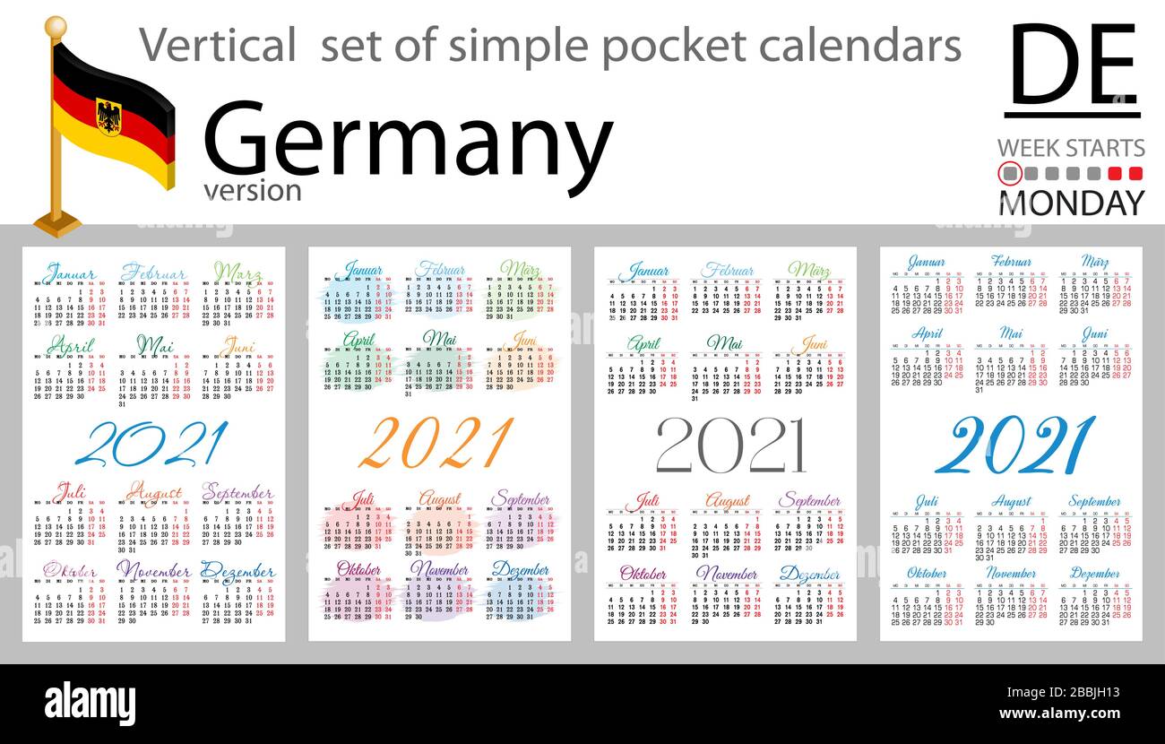 German vertical set of pocket calendars for 2020 (two thousand twenty ...