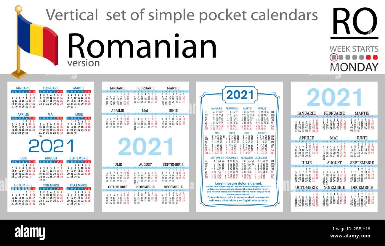 Romanian vertical set of pocket calendars for 2020 (two thousand twenty ...