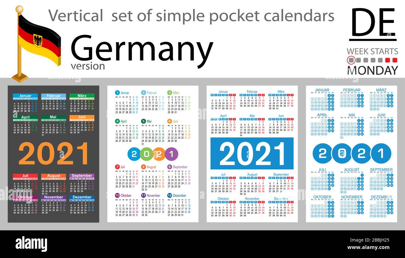 German vertical set of pocket calendars for 2020 (two thousand twenty ...