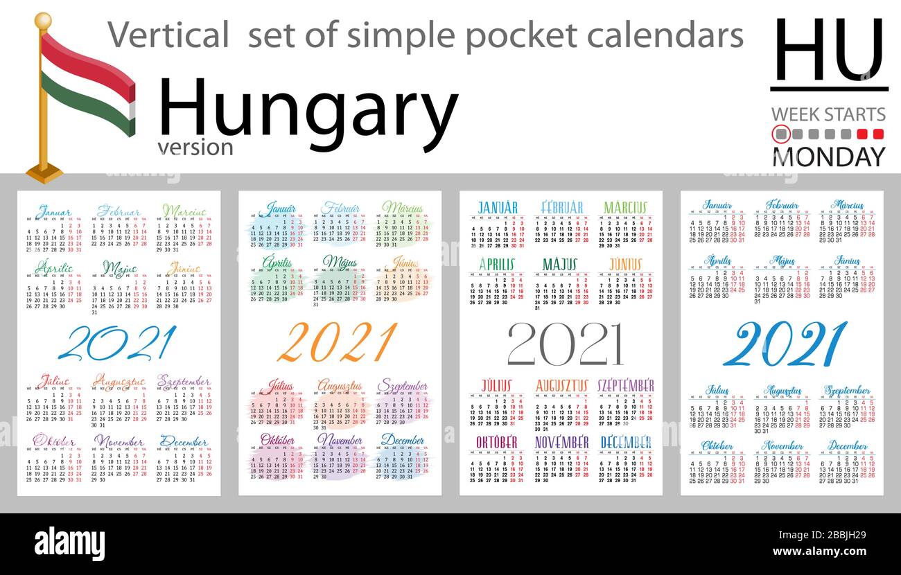 Hungarian vertical set of pocket calendars for 2020 (two thousand ...
