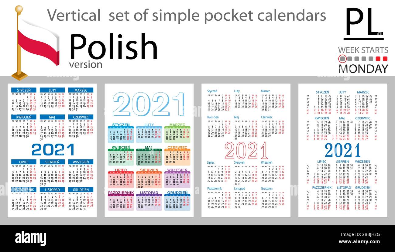 Polish vertical set of pocket calendars for 2020 (two thousand twenty ...