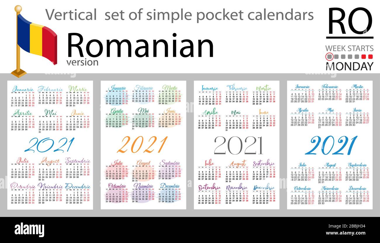 Romanian vertical set of pocket calendars for 2020 (two thousand twenty ...