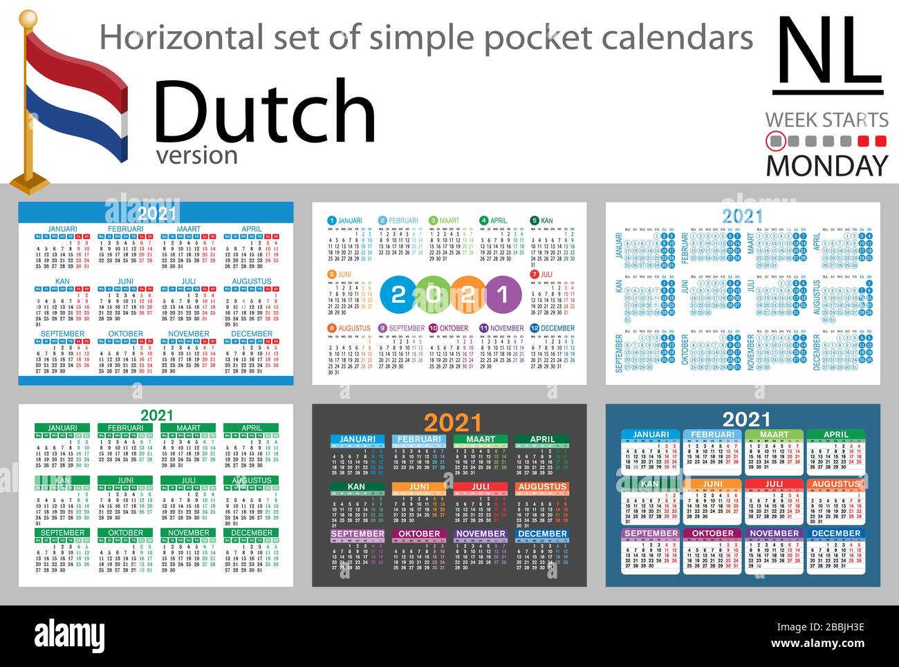 Dutch horizontal set of pocket calendars for 2020 (two thousand twenty ...
