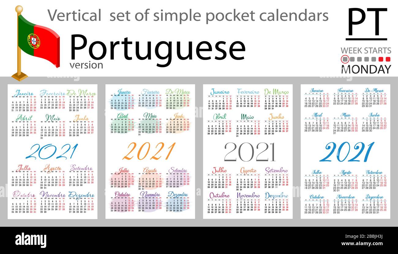 Portuguese vertical set of pocket calendars for 2020 (two thousand ...