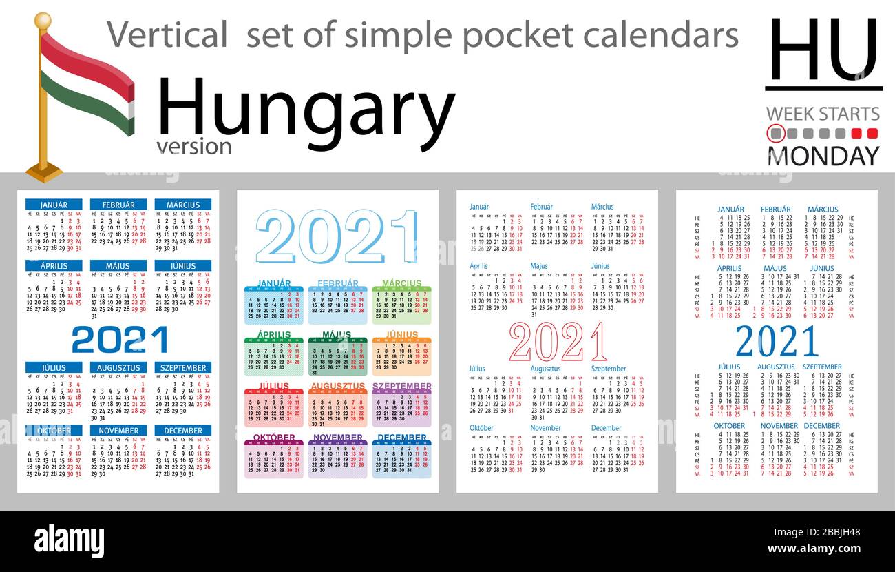 Hungarian vertical set of pocket calendars for 2020 (two thousand ...