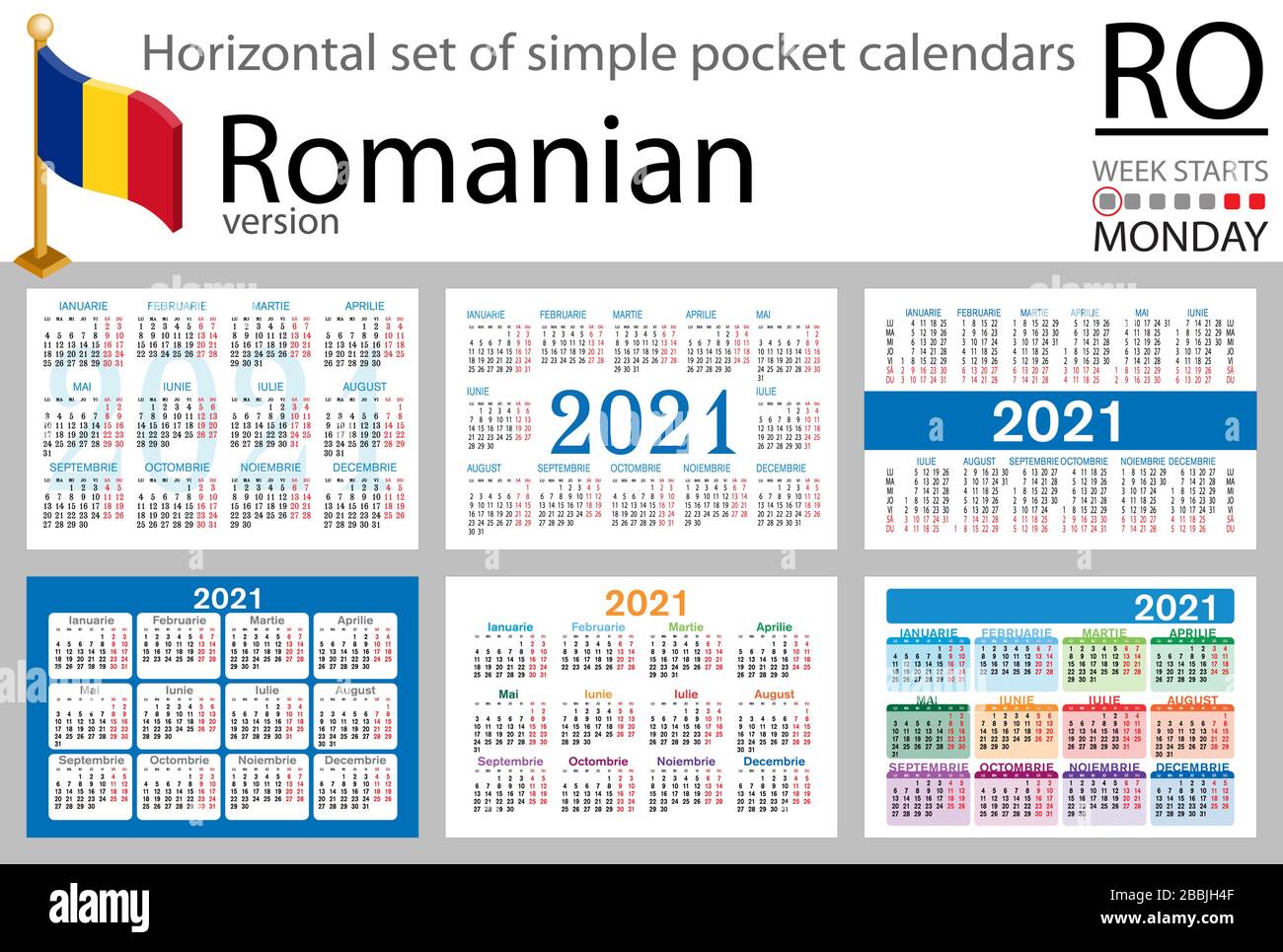 Romanian horizontal set of pocket calendars for 2020 (two thousand ...
