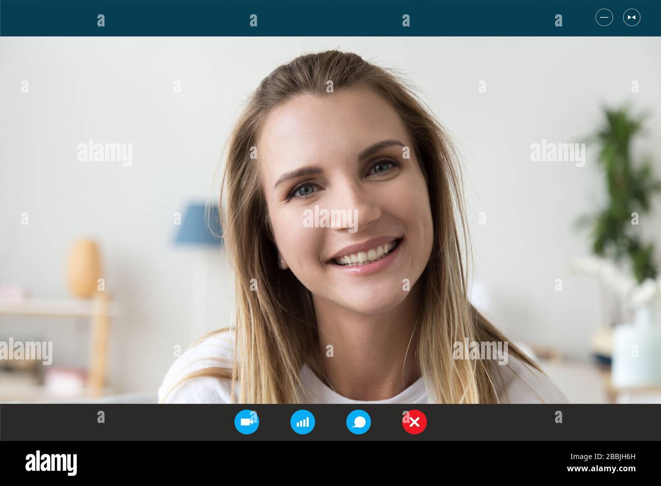 Screen view of happy woman speak on video call Stock Photo - Alamy