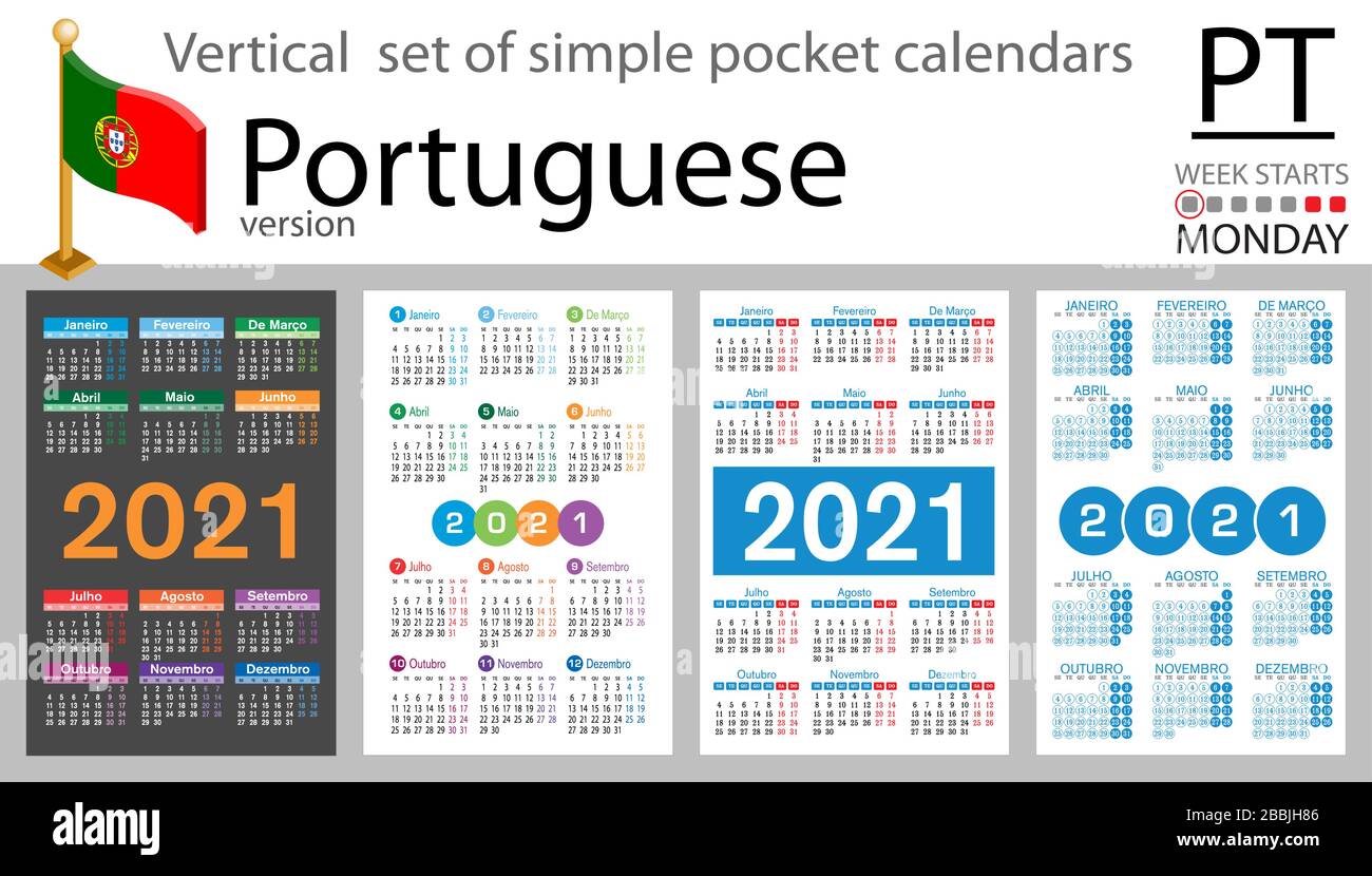 Portuguese vertical set of pocket calendars for 2020 (two thousand ...