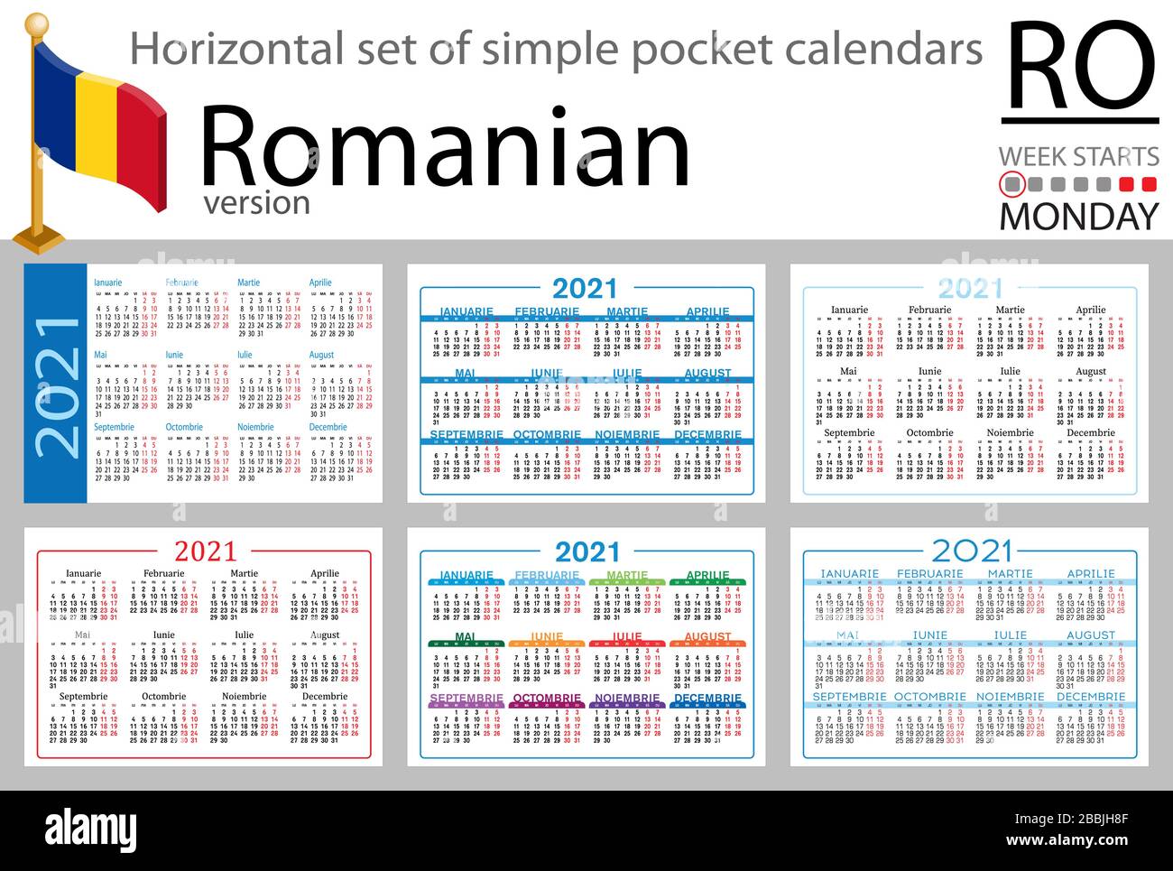 Romanian horizontal set of pocket calendars for 2020 (two thousand ...