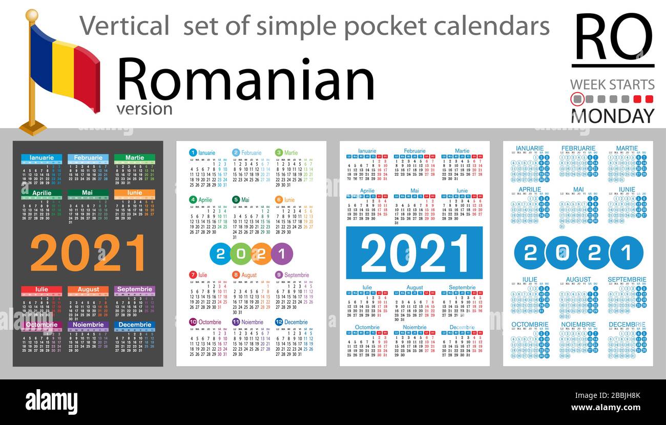 Romanian vertical set of pocket calendars for 2020 (two thousand twenty ...
