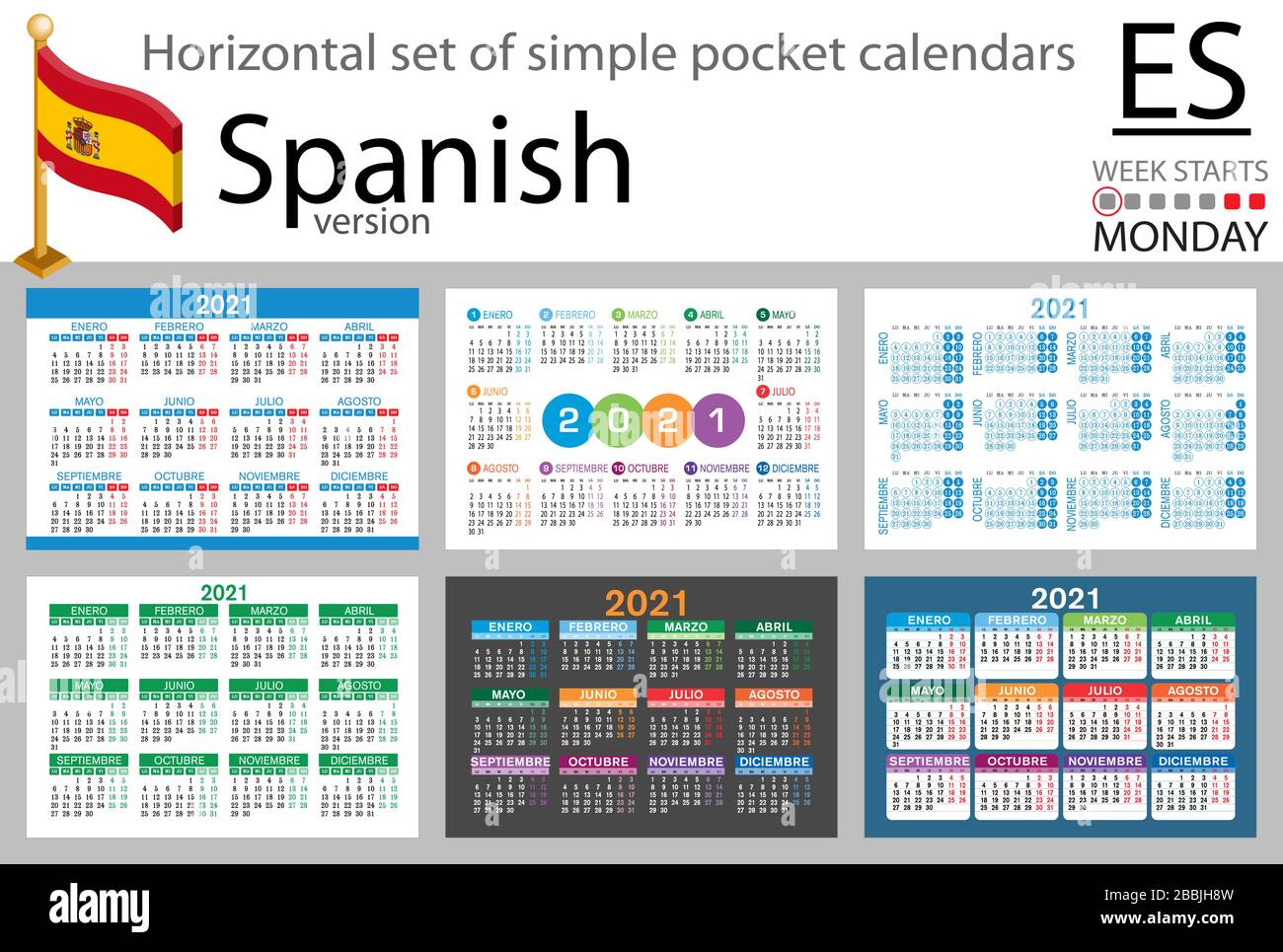 Spanish horizontal set of pocket calendars for 2020 (two thousand ...