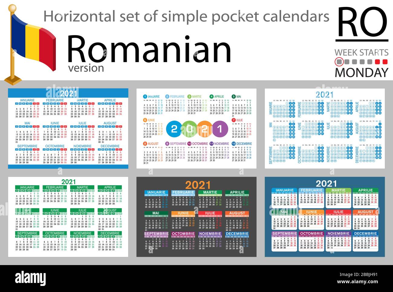 Romanian horizontal set of pocket calendars for 2020 (two thousand ...