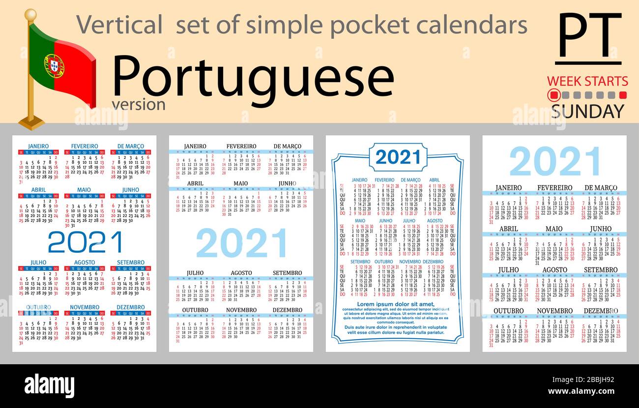 Portuguese vertical set of pocket calendars for 2020 (two thousand ...