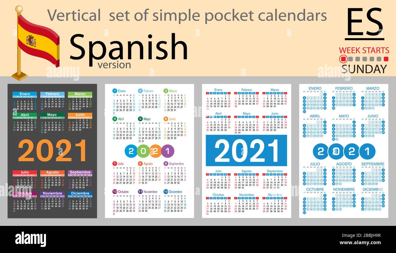 Spanish vertical set of pocket calendars for 2020 (two thousand twenty ...