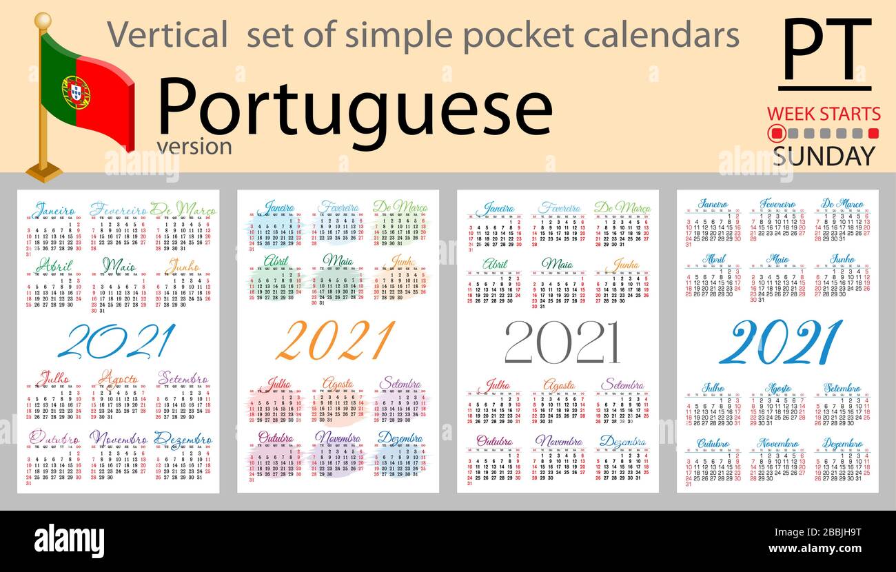 Portuguese vertical set of pocket calendars for 2020 (two thousand ...
