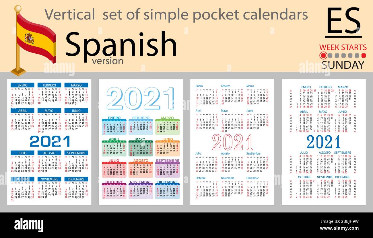 Spanish vertical set of pocket calendars for 2020 (two thousand twenty ...