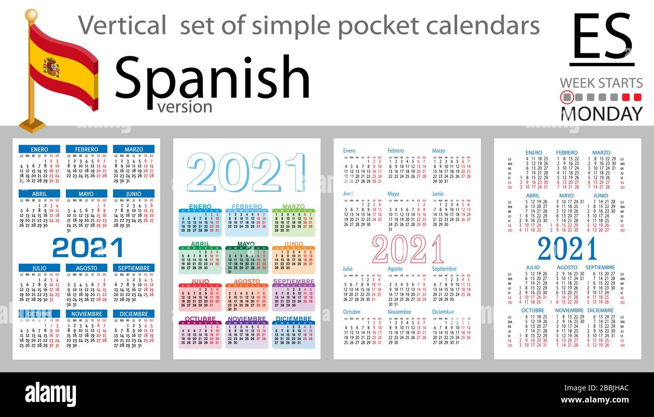 Spanish vertical set of pocket calendars for 2020 (two thousand twenty ...