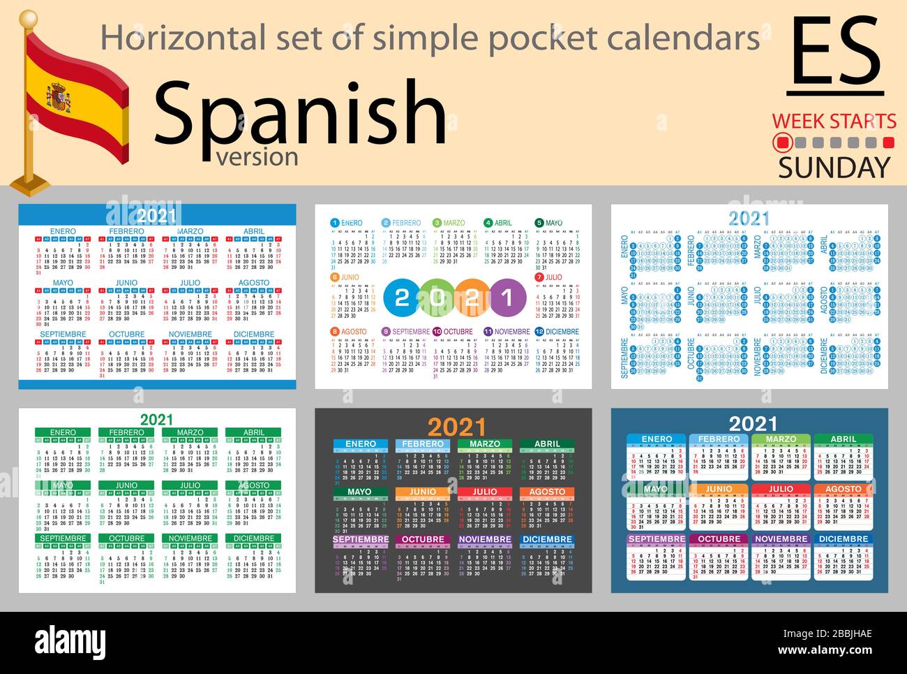 Spanish horizontal set of pocket calendars for 2020 (two thousand ...