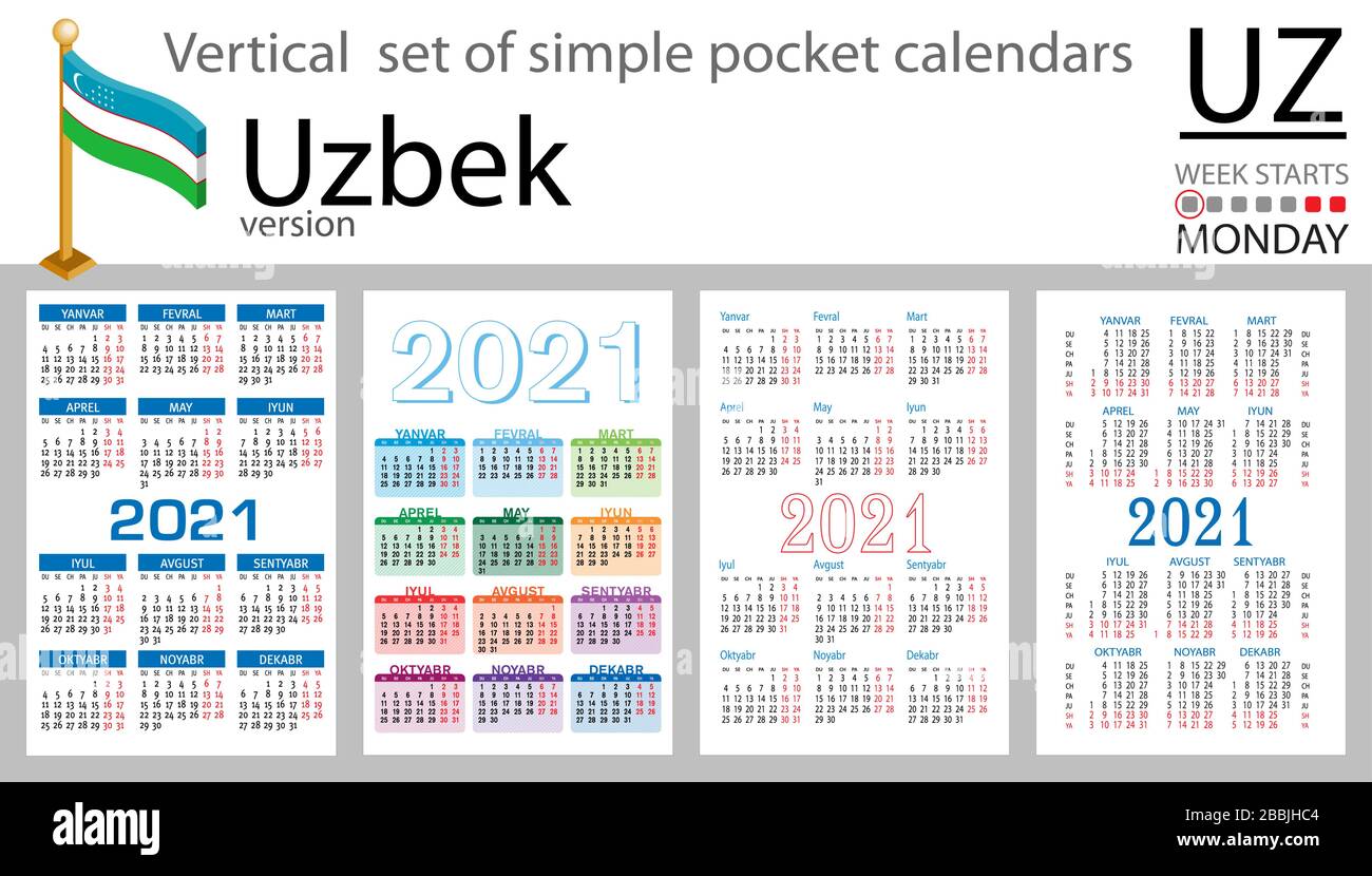 Uzbek vertical set of pocket calendars for 2020 (two thousand twenty ...