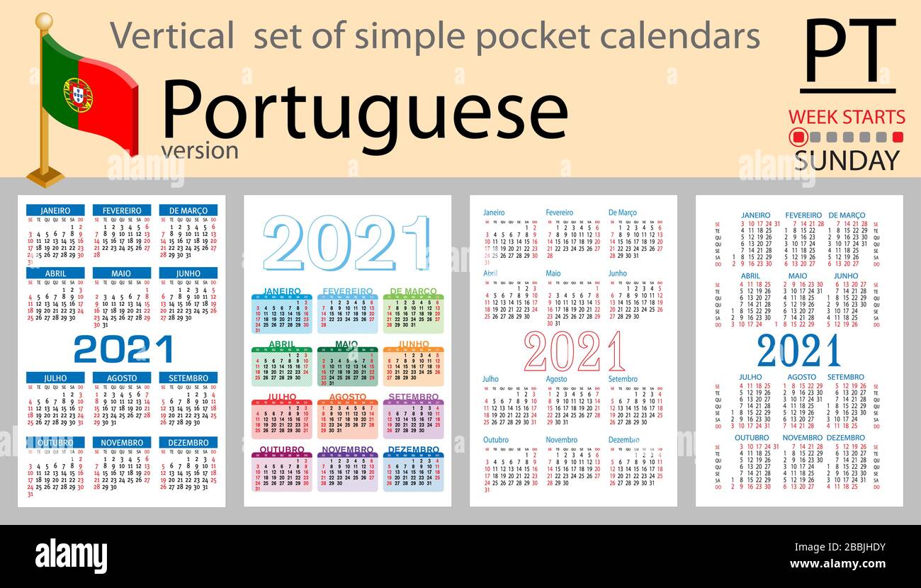 Portuguese vertical set of pocket calendars for 2020 (two thousand ...