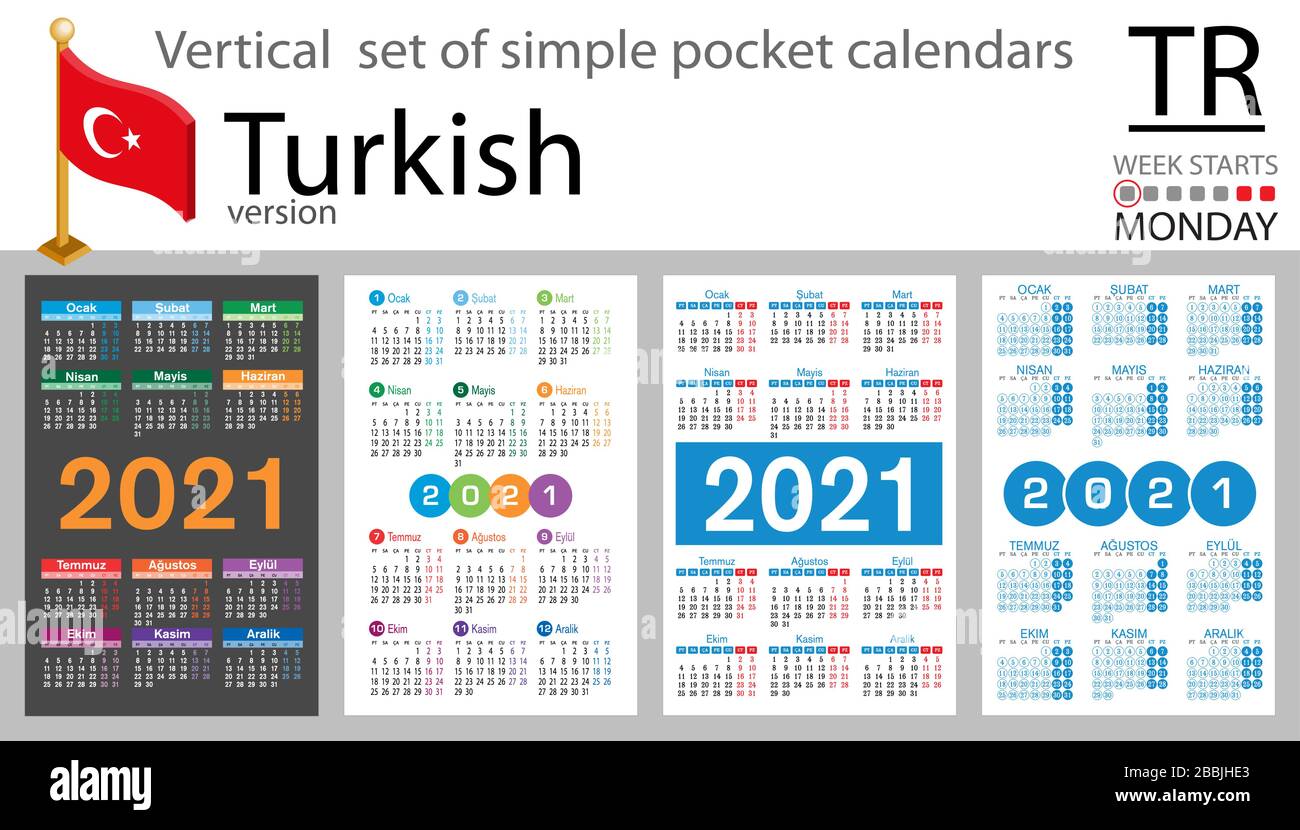 Turkish vertical set of pocket calendars for 2020 (two thousand twenty ...