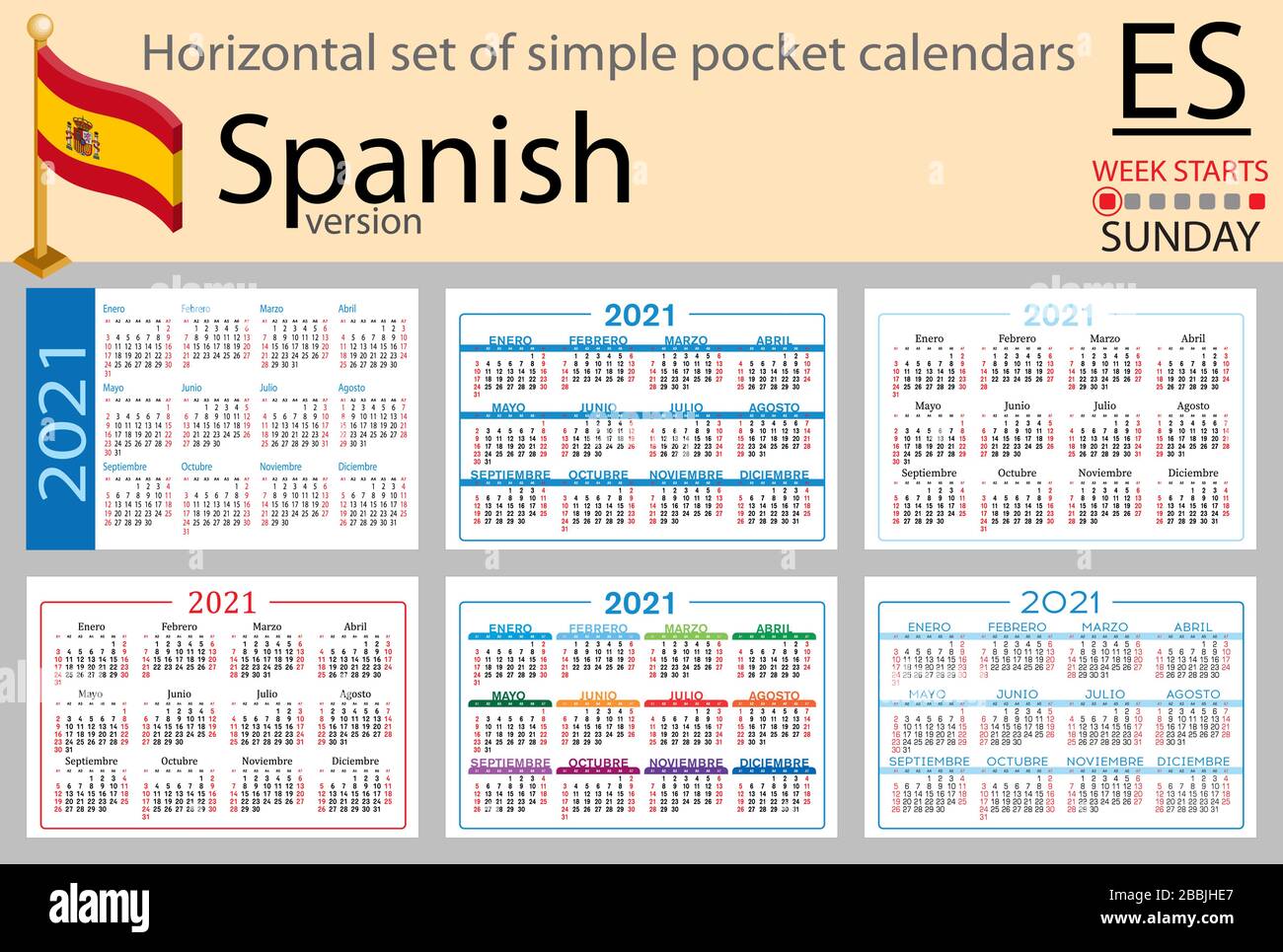 Spanish horizontal set of pocket calendars for 2020 (two thousand ...