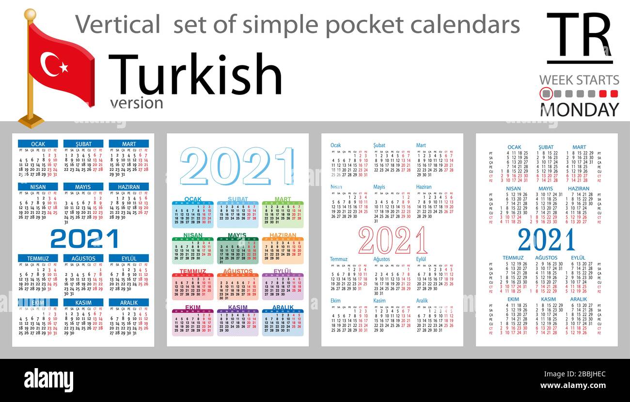 Turkish vertical set of pocket calendars for 2020 (two thousand twenty ...