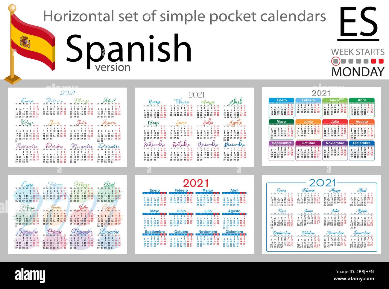 Spanish horizontal set of pocket calendars for 2020 (two thousand ...