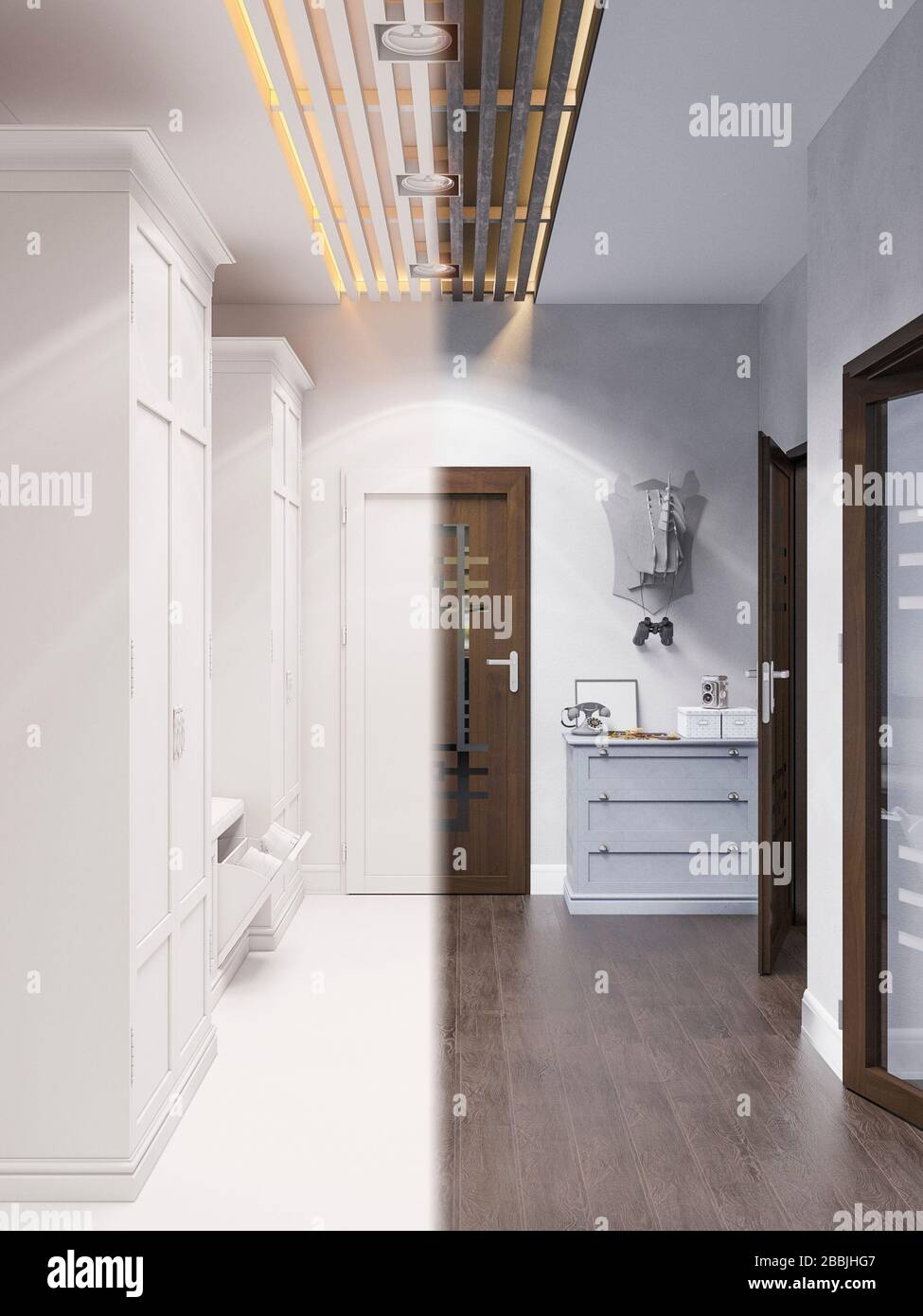 3d render hall interior design in classic style. 3d illustration the ...