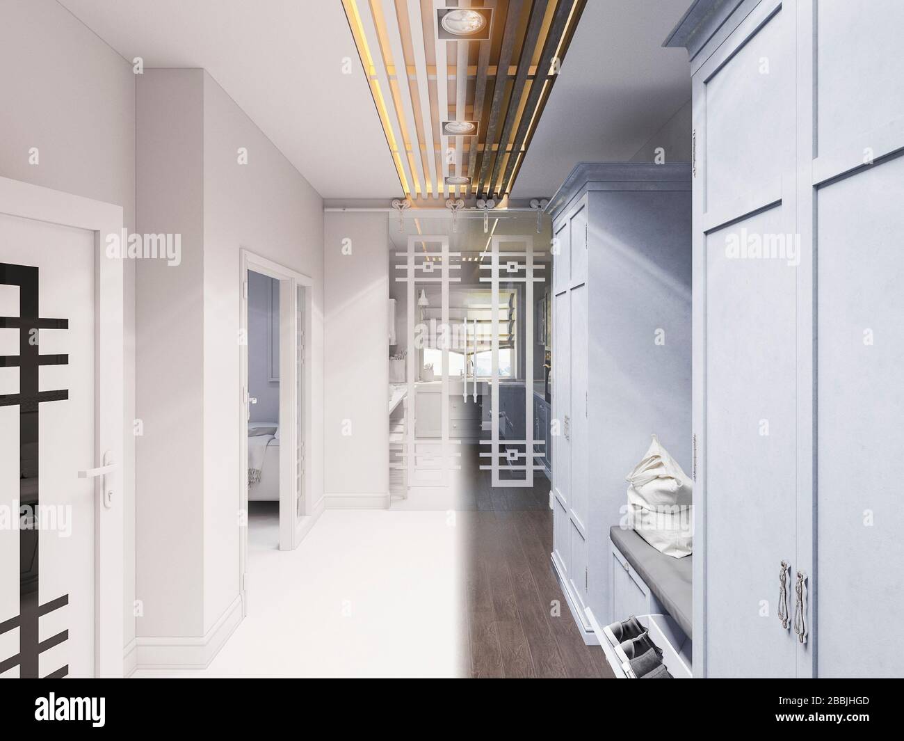 3d render hall interior design in classic style. 3d illustration the ...