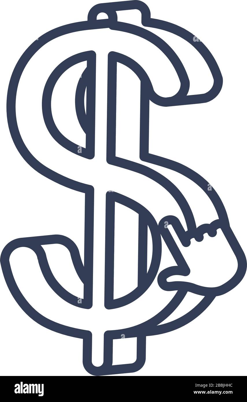 money symbol and hand cursor icon over white background, line style ...