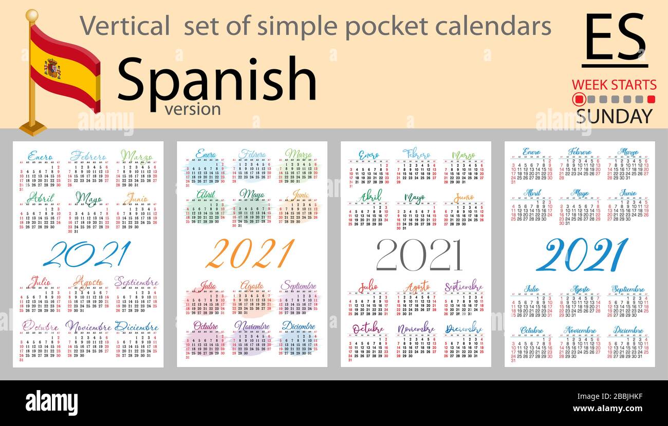 Spanish vertical set of pocket calendars for 2020 (two thousand twenty ...