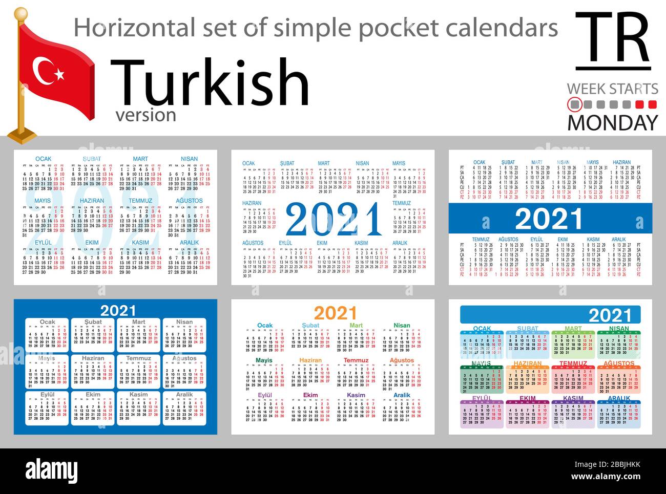 Turkish horizontal set of pocket calendars for 2020 (two thousand ...