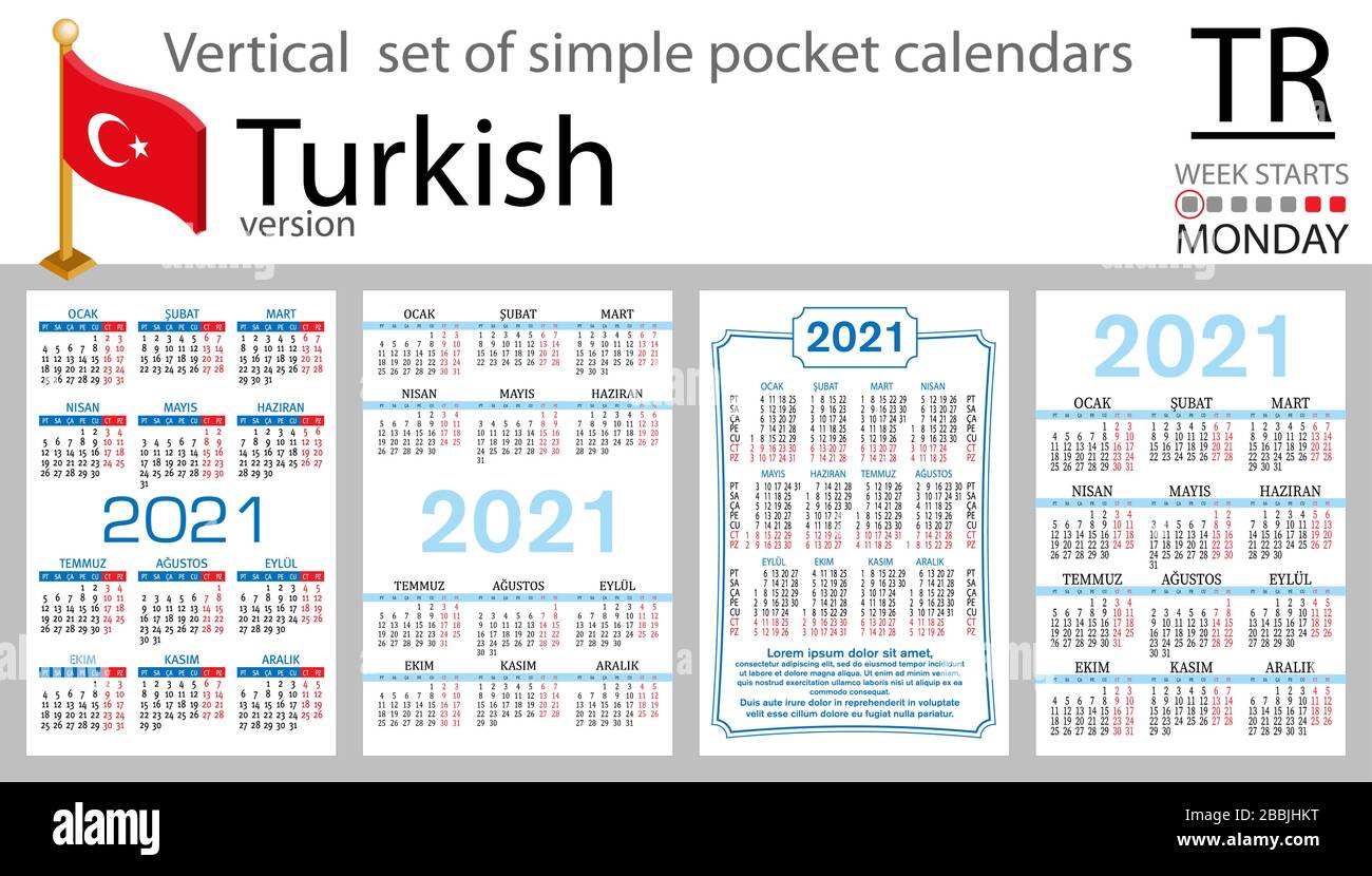 Turkish vertical set of pocket calendars for 2020 (two thousand twenty ...