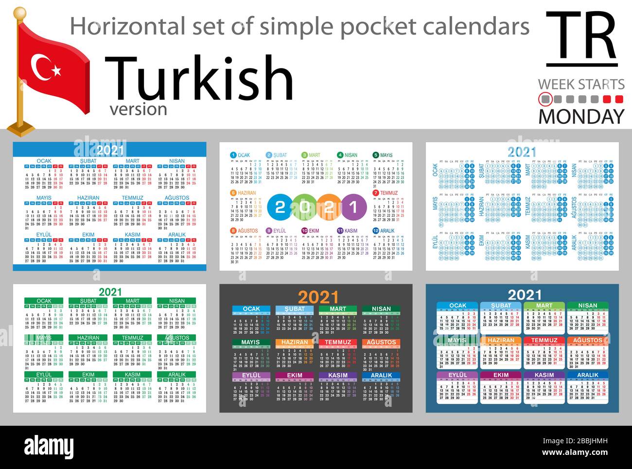 Turkish horizontal set of pocket calendars for 2020 (two thousand ...