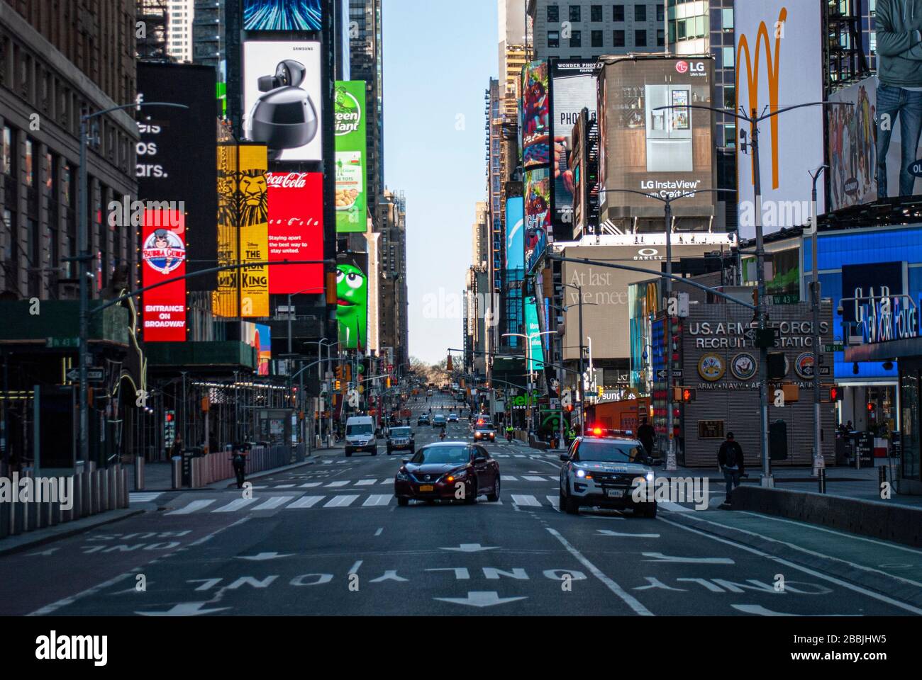 Times Square, New York City during the coronavirus pandemic in March of ...