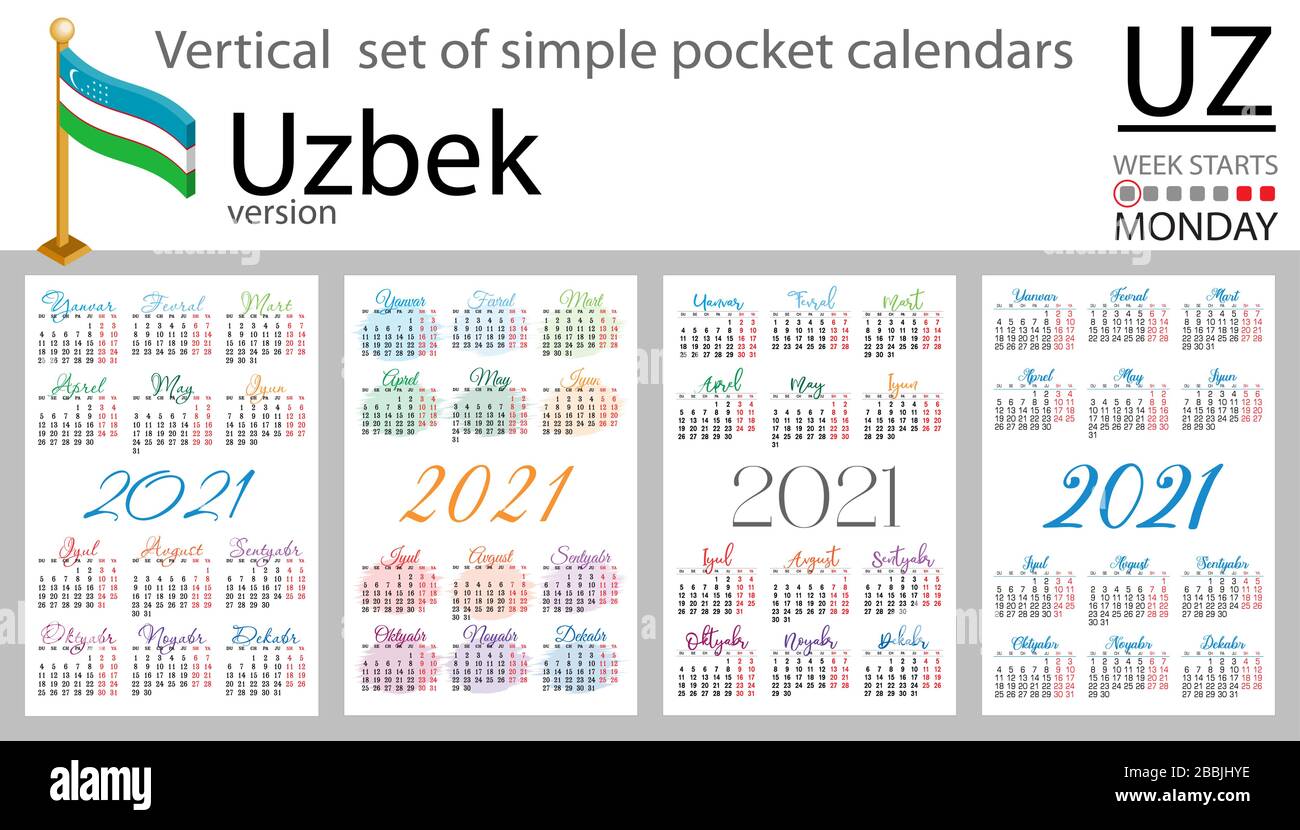 Uzbek vertical set of pocket calendars for 2020 (two thousand twenty ...
