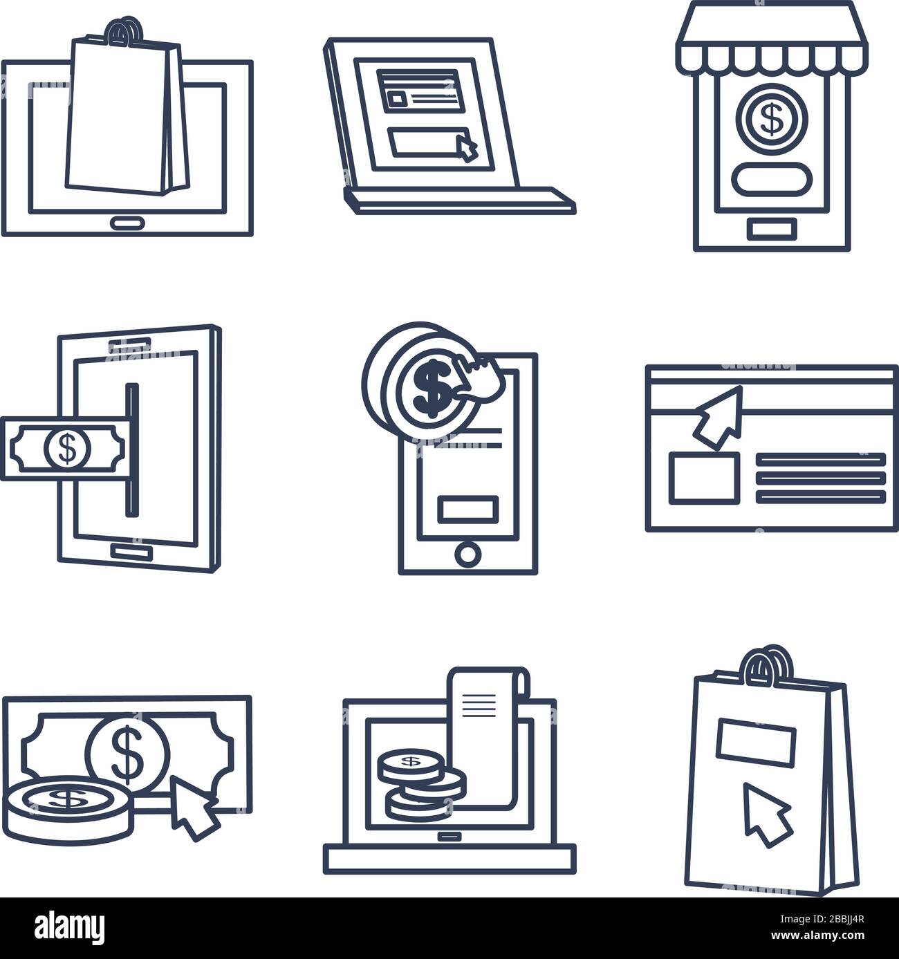 technology devices and payments online icon set over white background ...