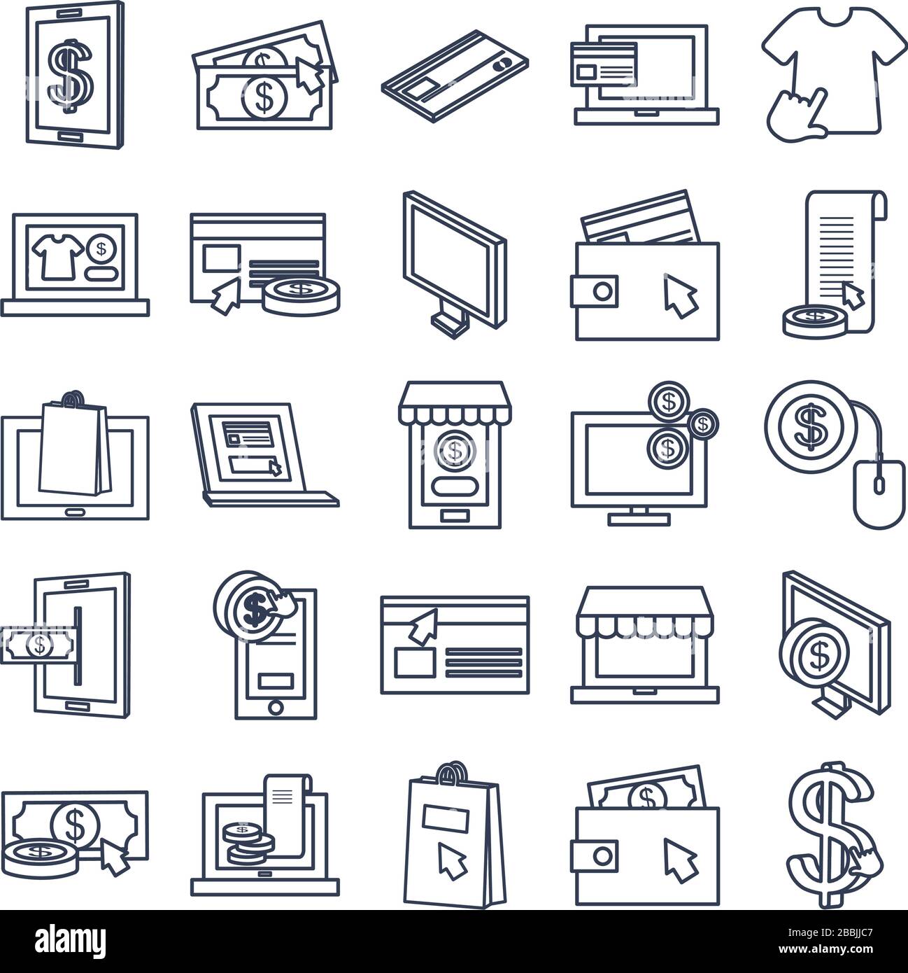 technology and payments online icon set over white background, line ...