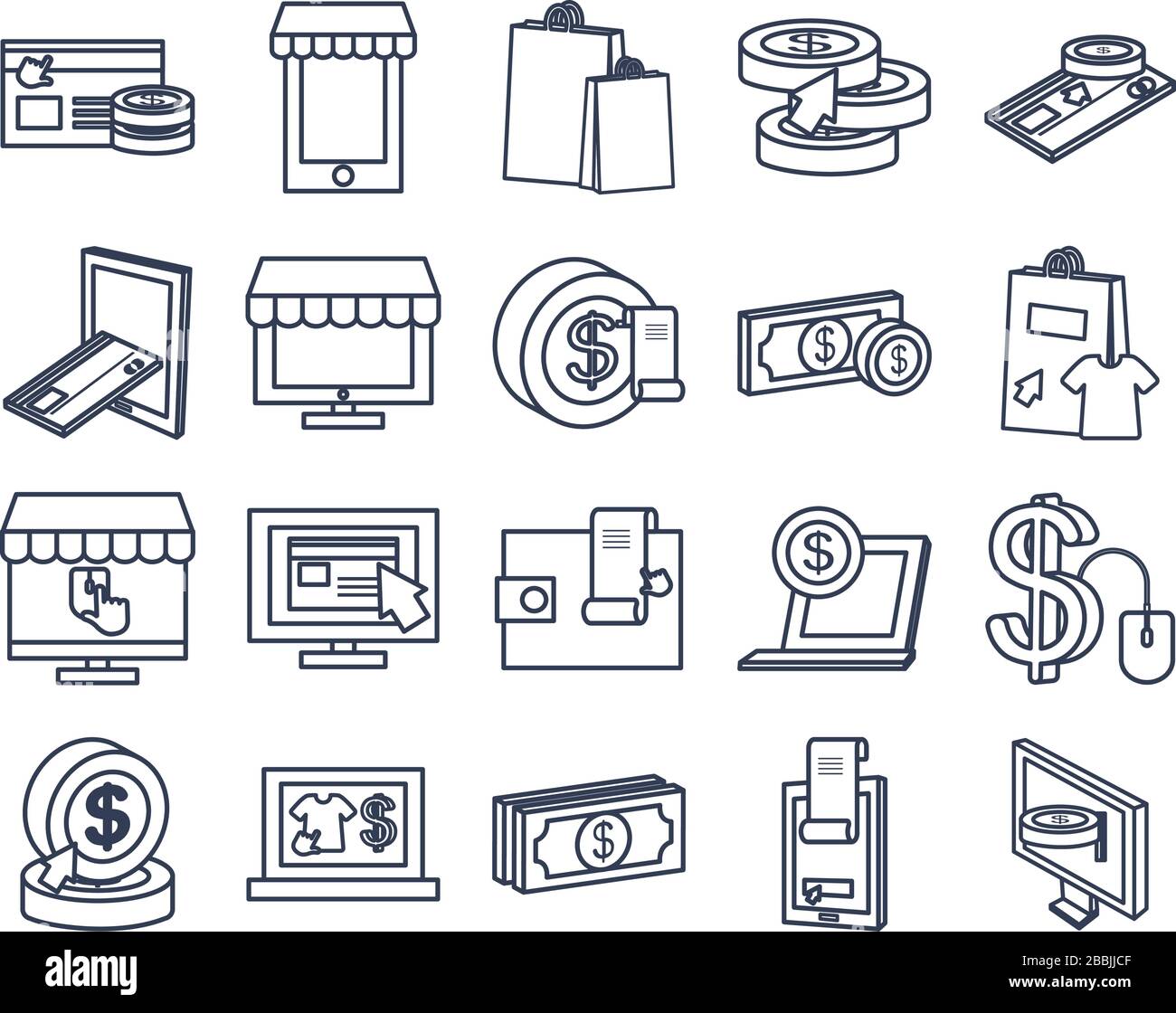 coins and payments online icon set over white background, line style ...