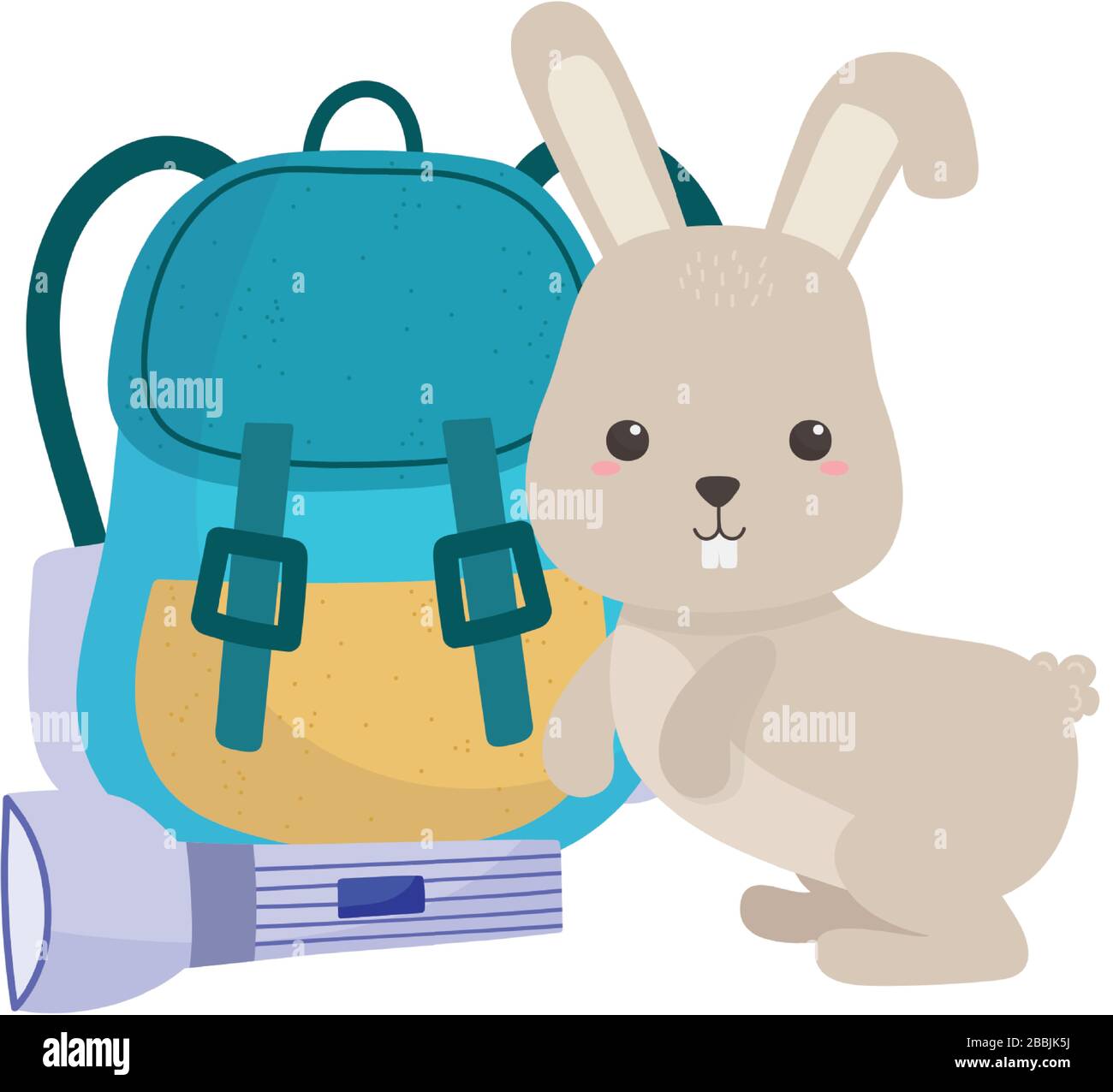 camping cute rabbit and backpack cartoon isolated icon design vector ...