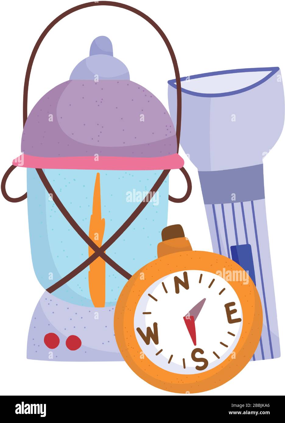 camping lantern and compass equipment cartoon vector illustration Stock ...