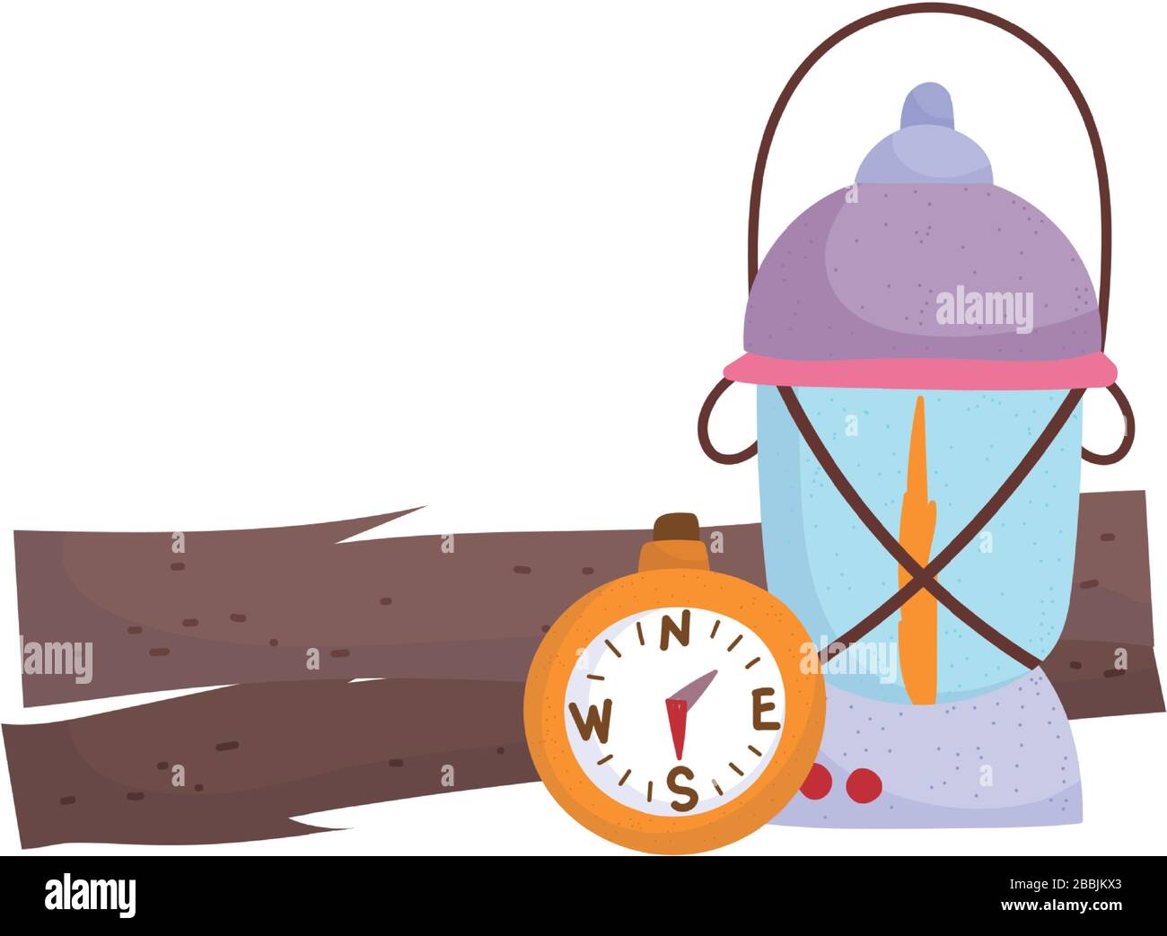 camping lantern and compass trunk equipment cartoon vector illustration ...