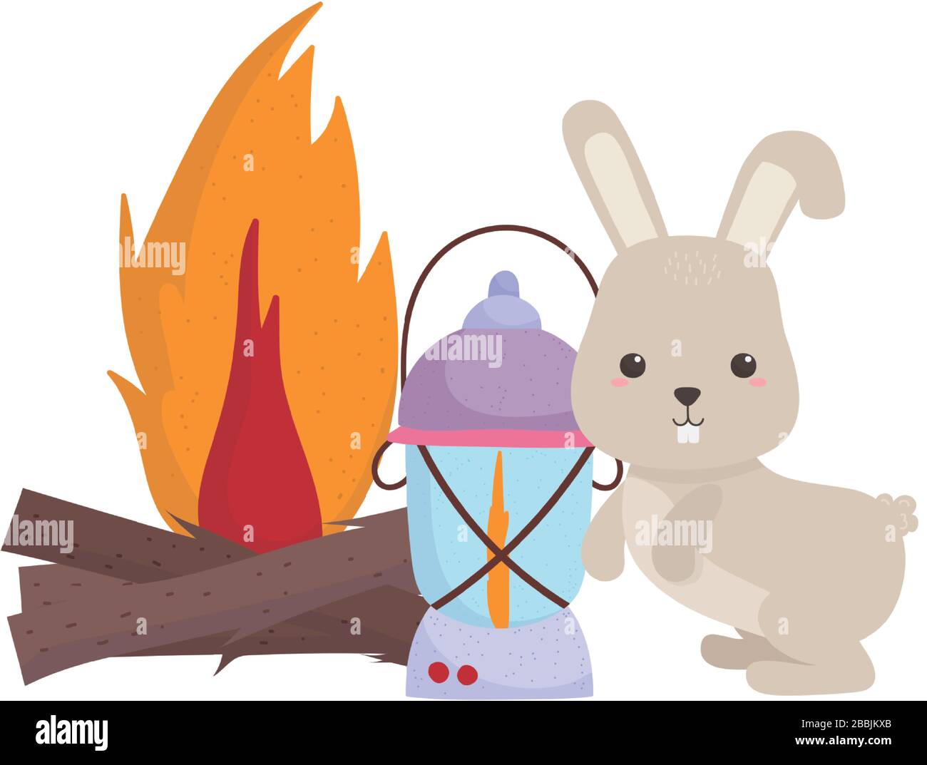 camping cute rabbit lantern bonfire cartoon isolated icon design vector ...